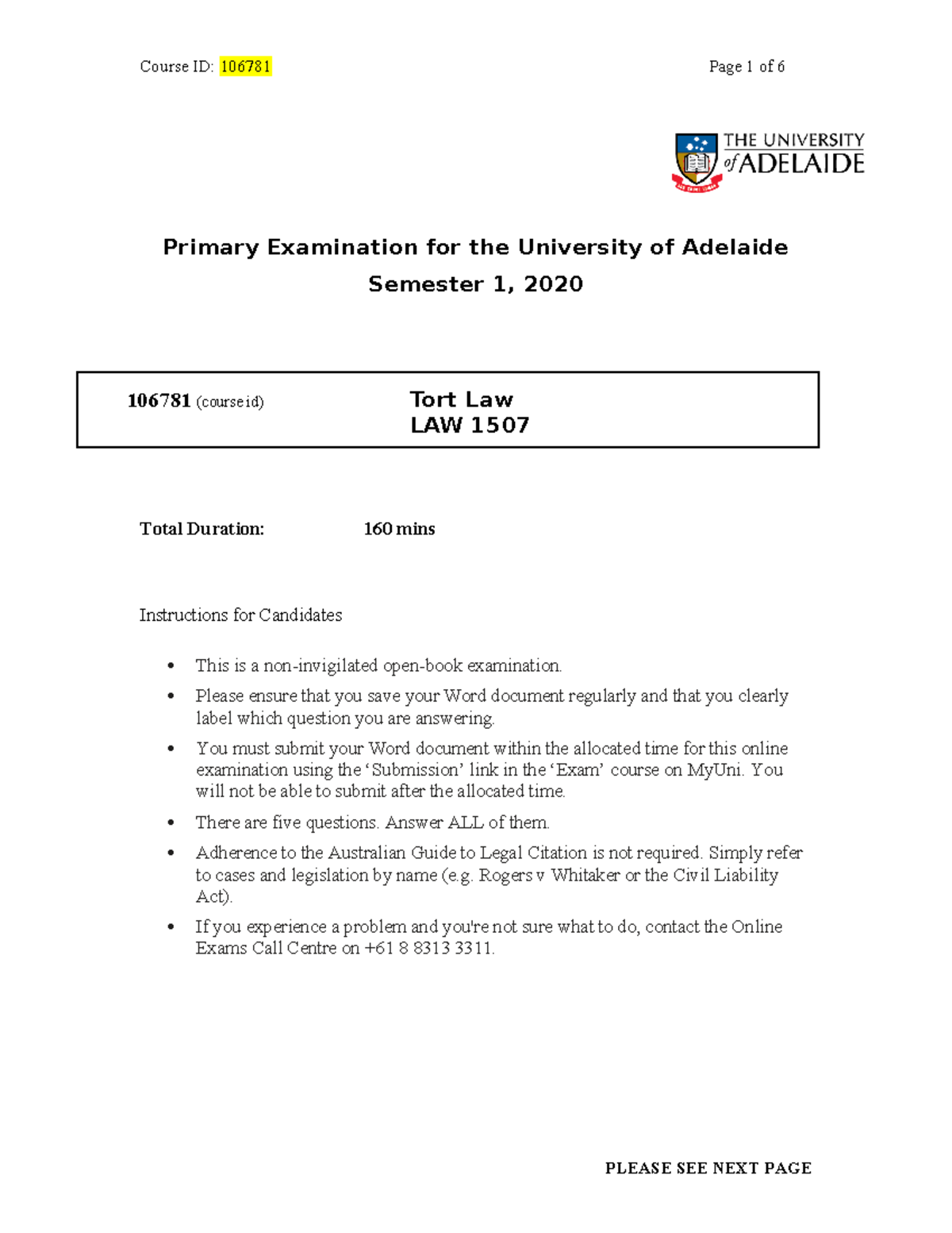 2020 PRAC EXAM Paper - Primary Examination for the University of ...