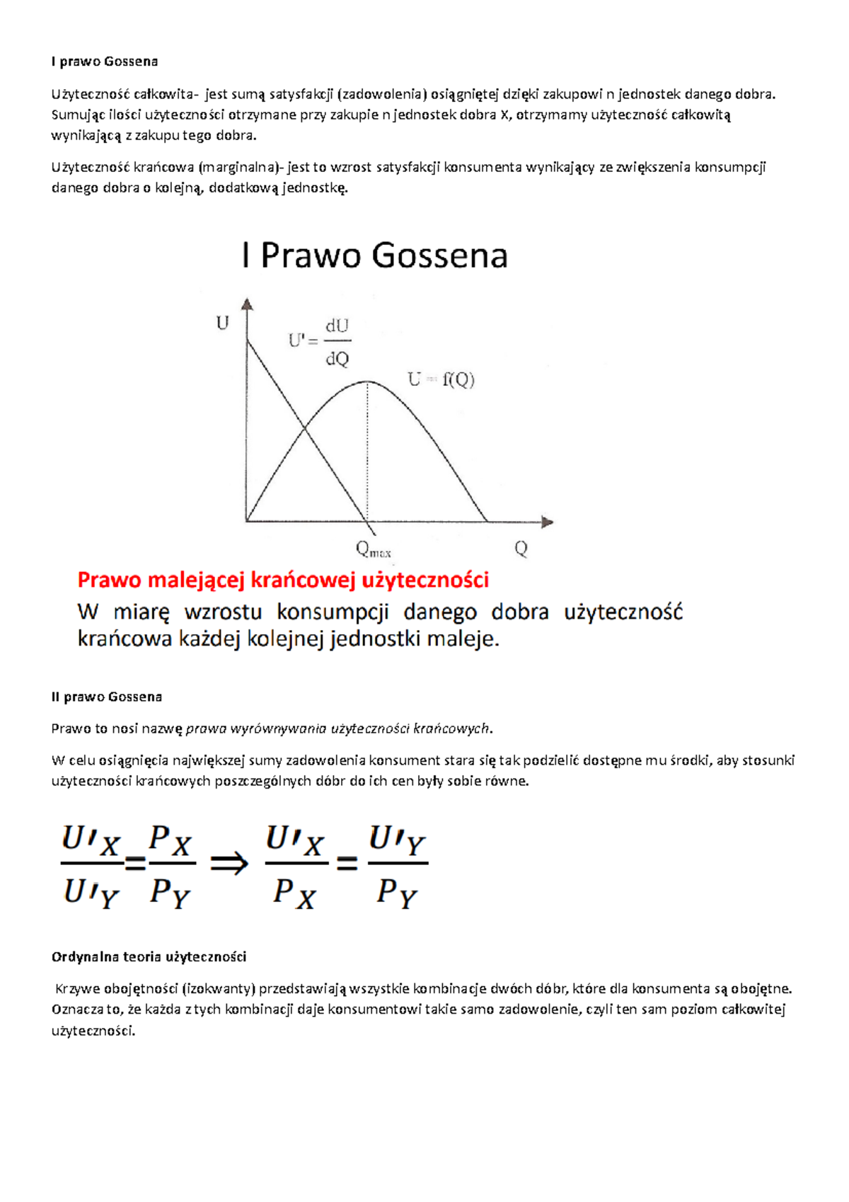 Mikroekonomia opracowanie - I prawo Gossena Użyteczność całkowita- jest ...
