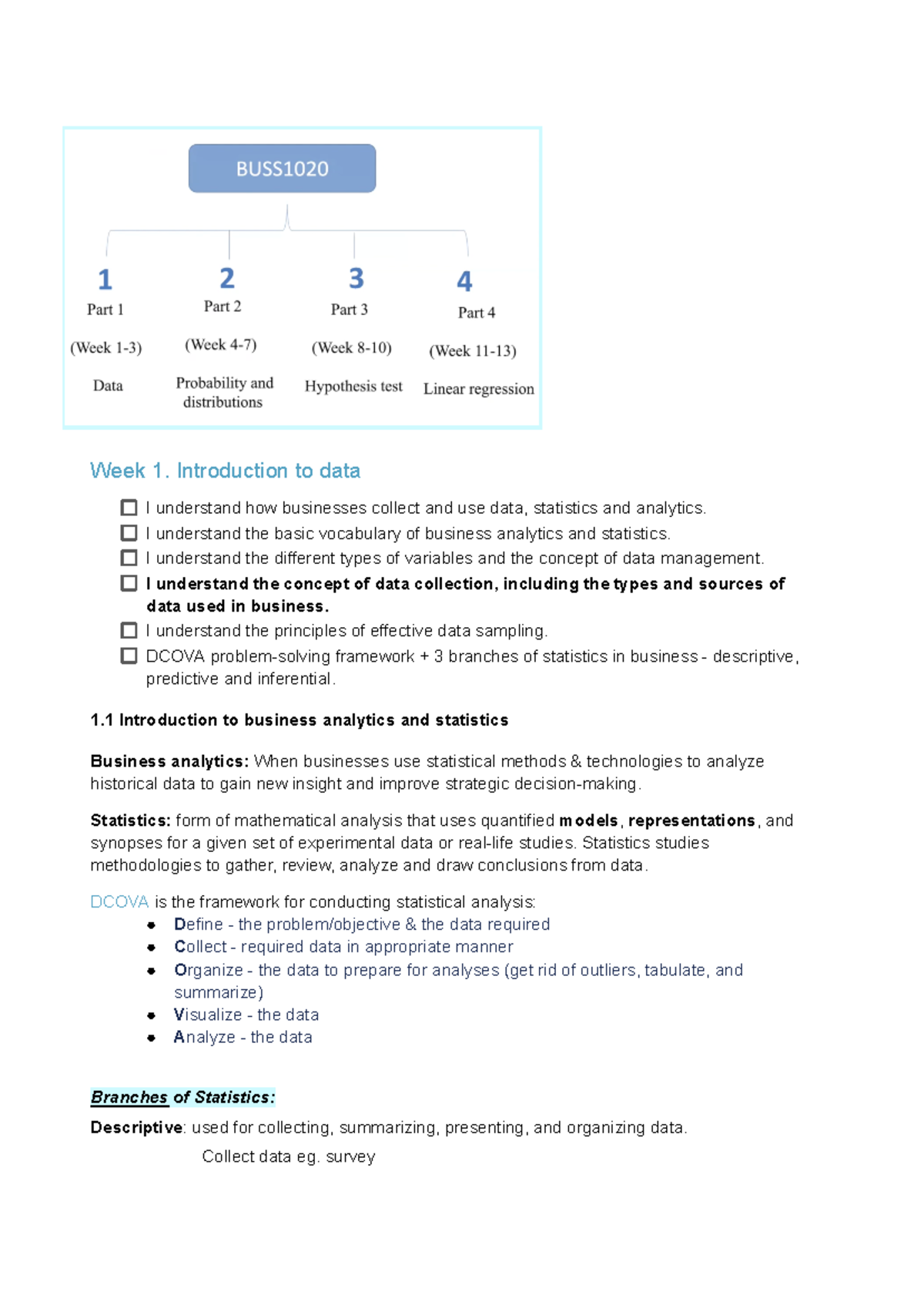 Buss1020 Week 1 Lecture Notes Introduction To Data Analytics Week 1