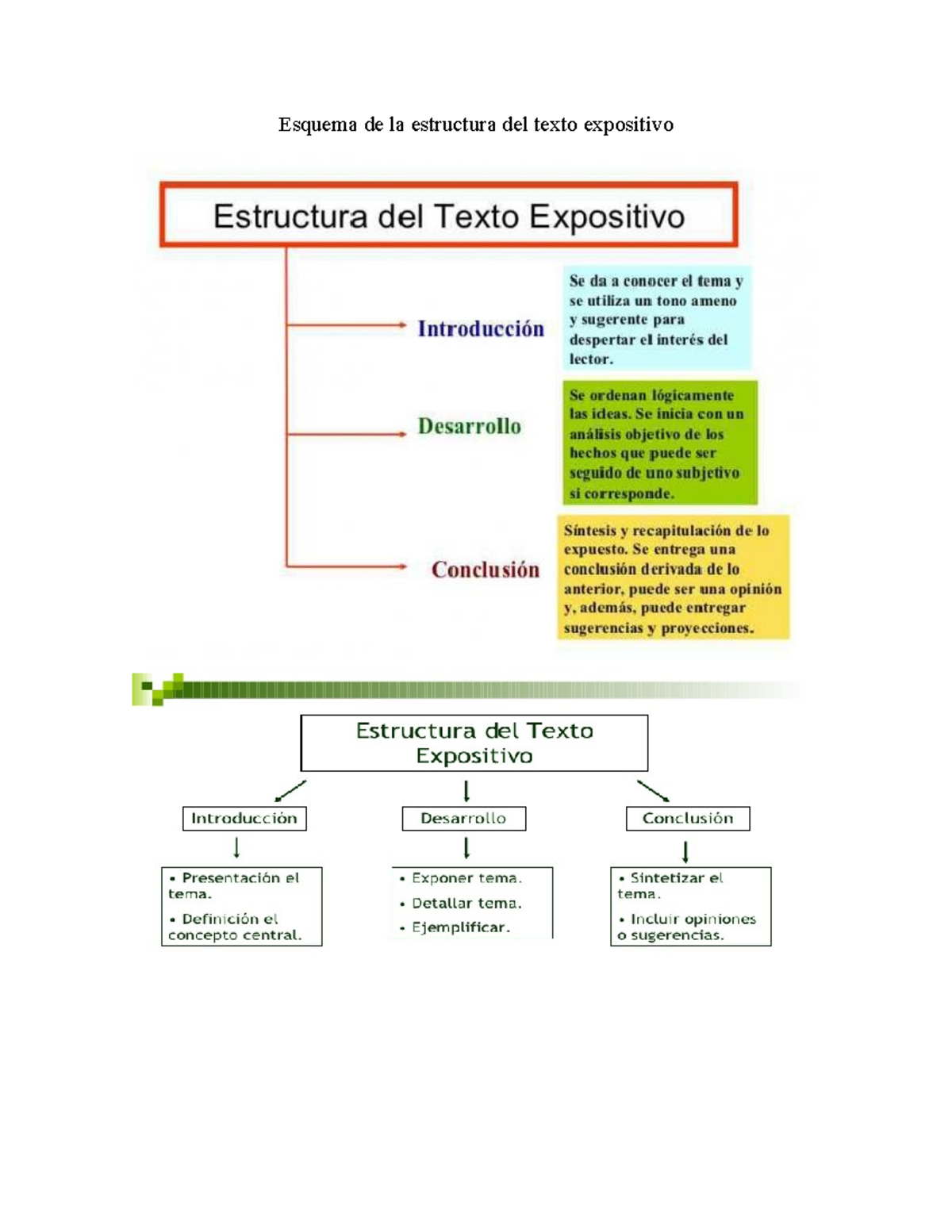 Esquema de la estructura del texto expositivo - Se ordenan lógicamente ...