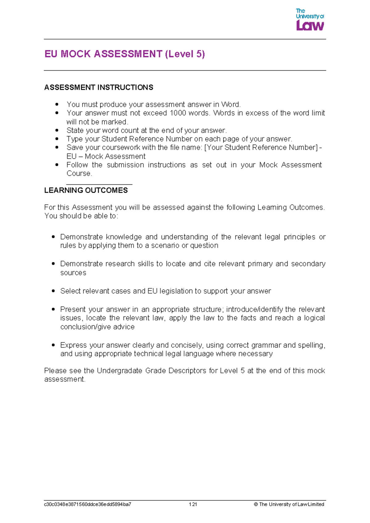 2324 eu ce02 mock assessment - EU MOCK ASSESSMENT (Level 5) ASSESSMENT ...