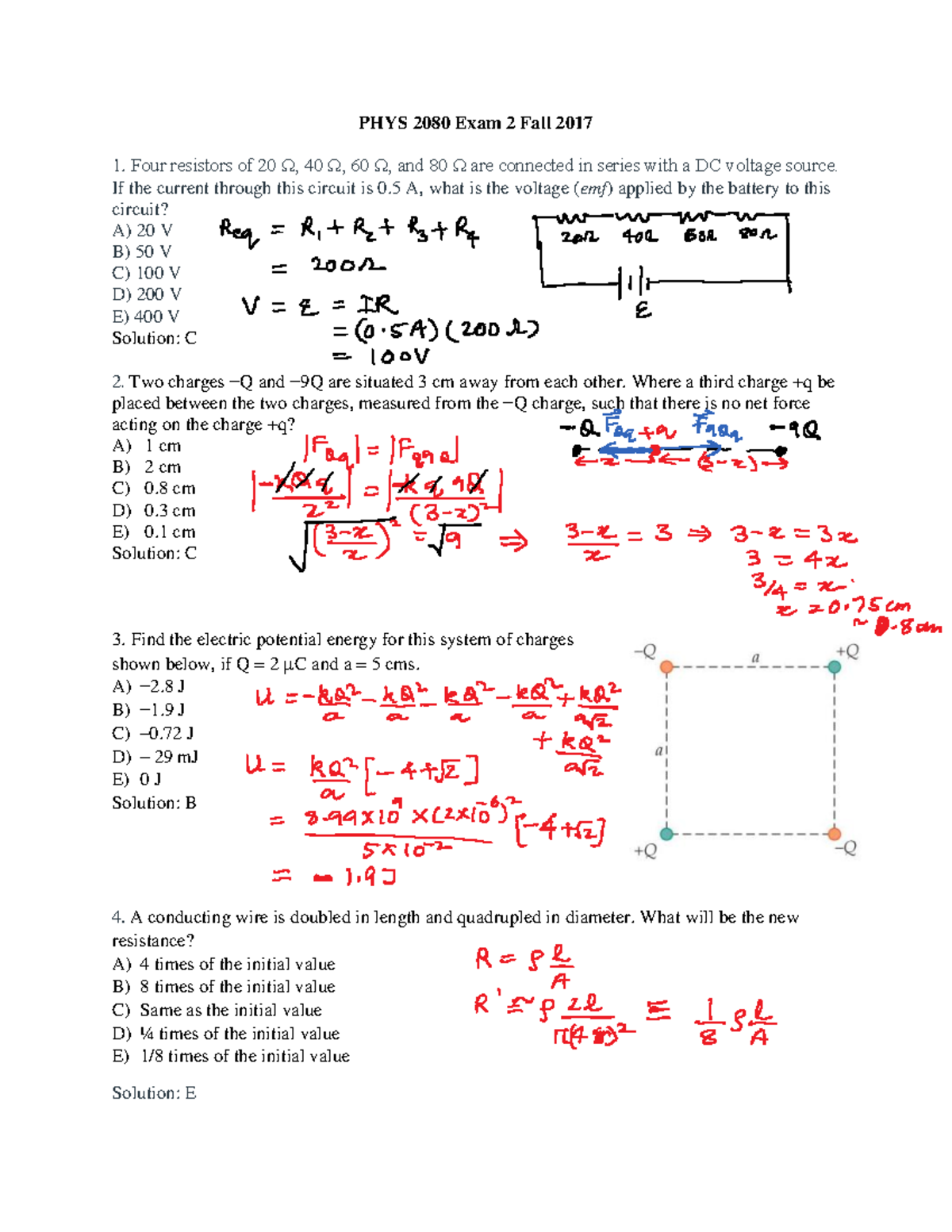 PHYS 2080 Exam 2 Fall 2017 Solutions - PHYS 2080 Exam 2 Fall 2017 Four ...