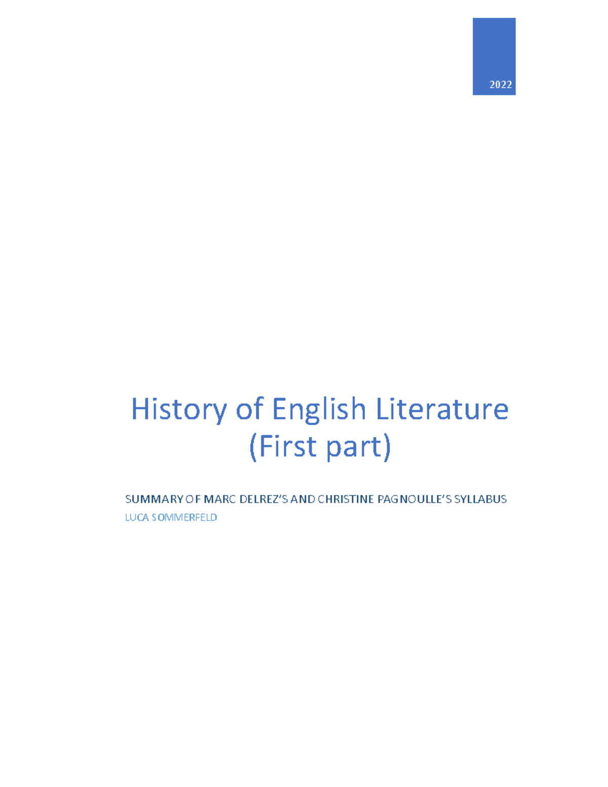 History of English Literature 1 - Summary - 2022 History of English ...
