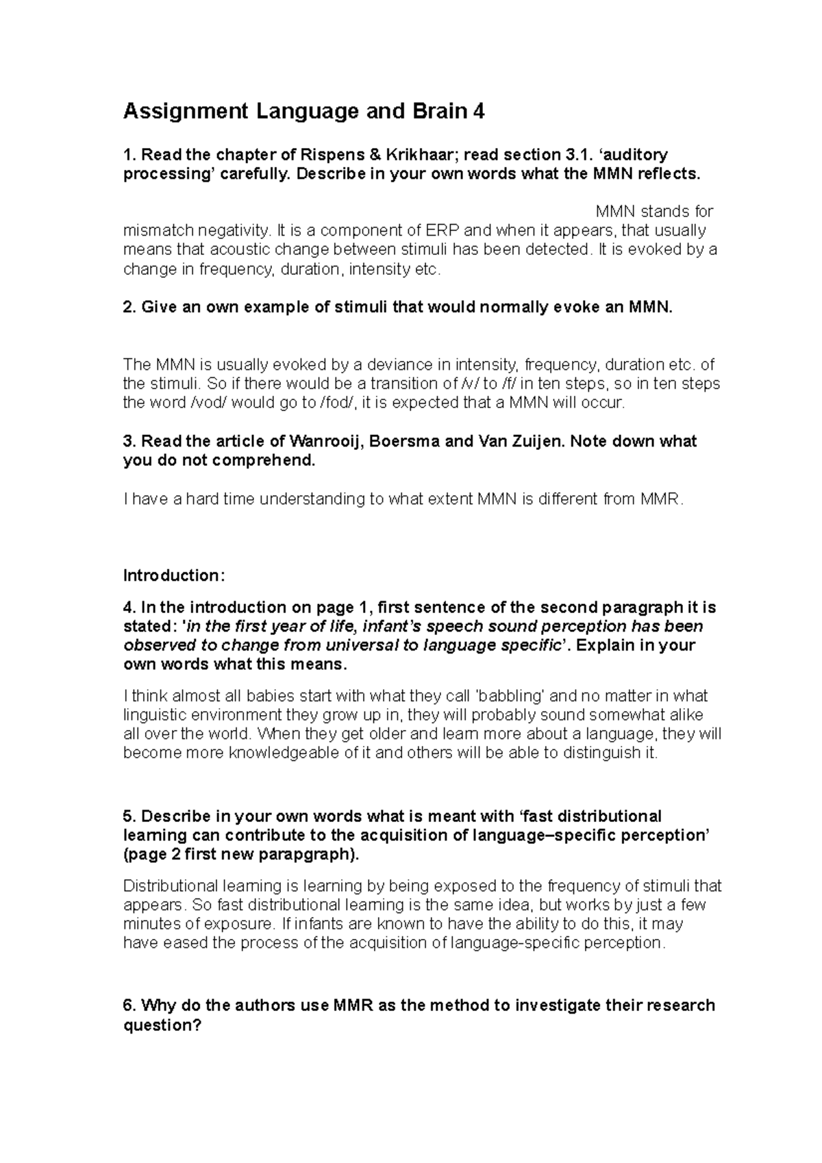 Assignment Language and Brain 4 - Read the chapter of Rispens ...
