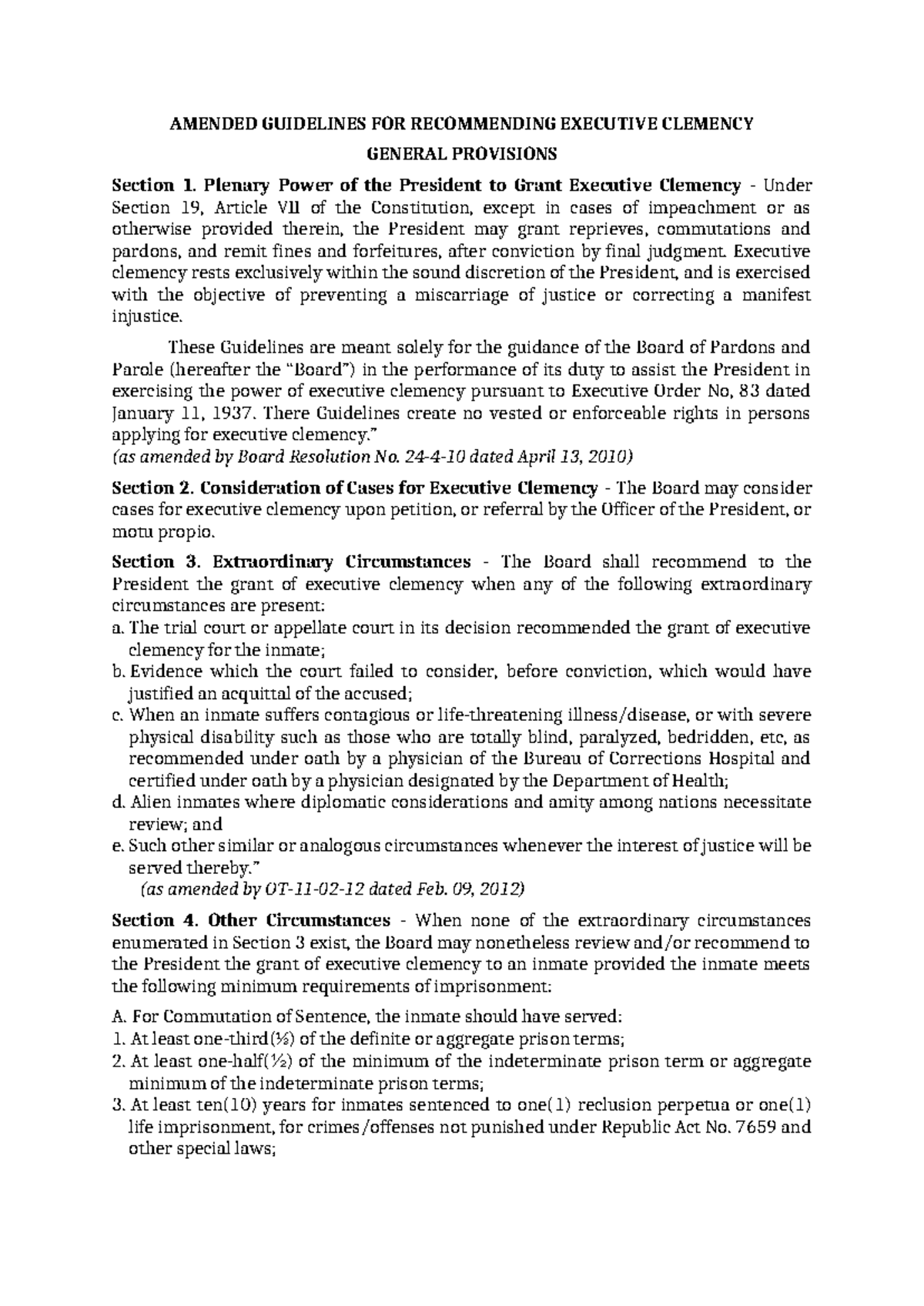 Executive Clemency - AMENDED GUIDELINES FOR RECOMMENDING EXECUTIVE ...