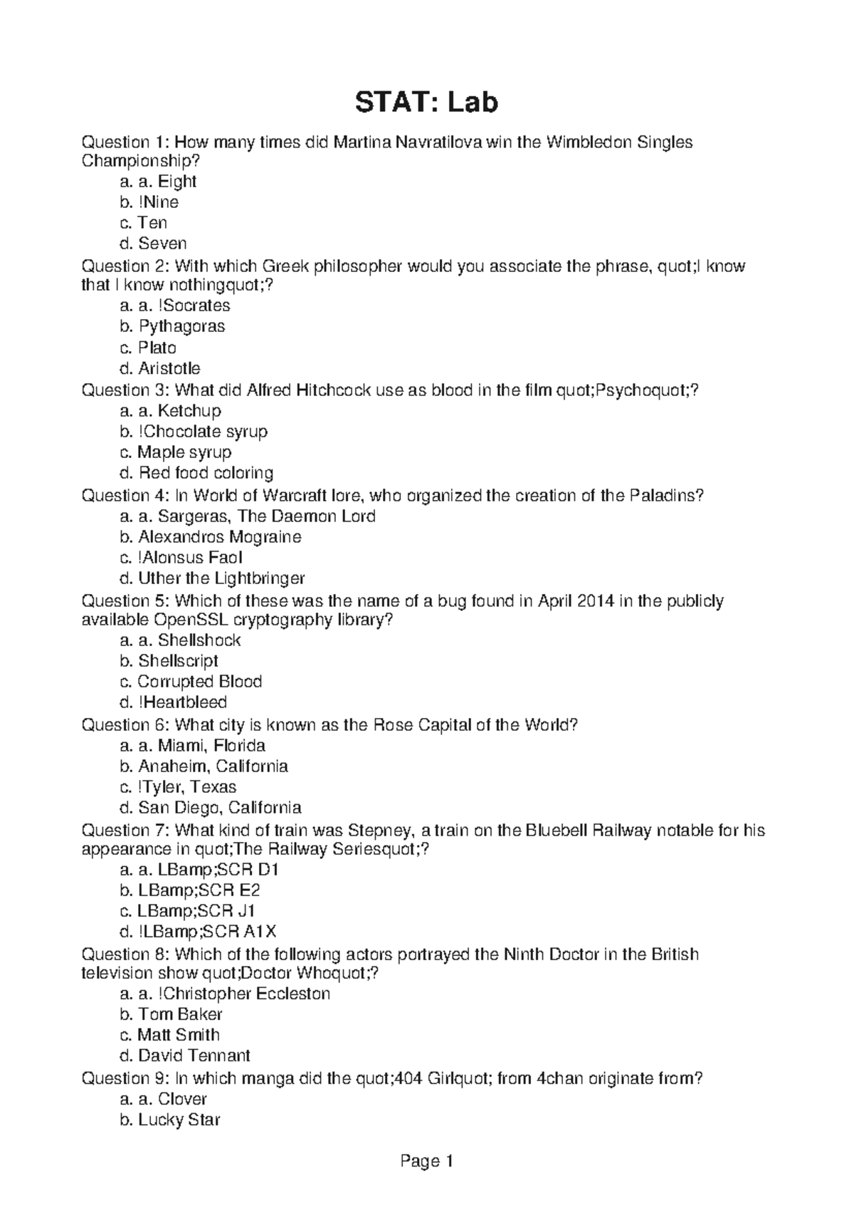 STAT182-Lecture-9 - STAT182 - STAT: Lab Question 1: How many times did ...