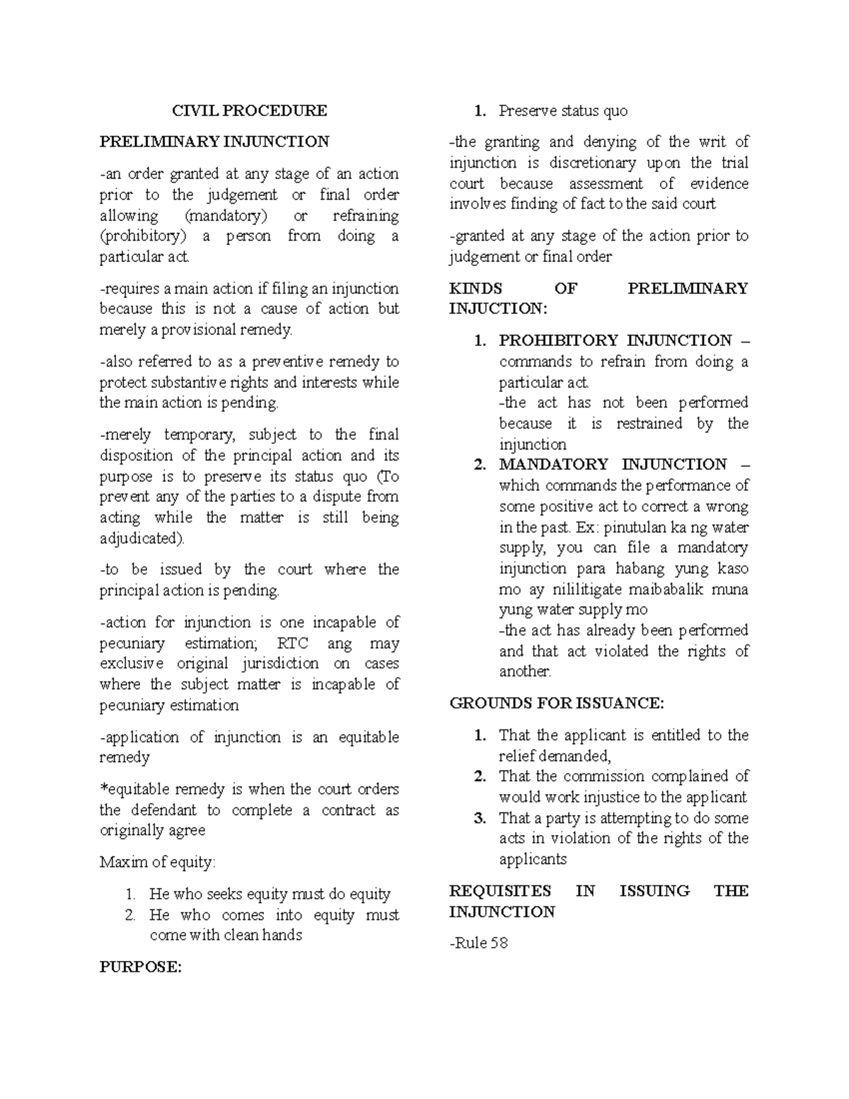 Civil- Procedure-II-1 - CIVIL PROCEDURE PRELIMINARY INJUNCTION -an ...