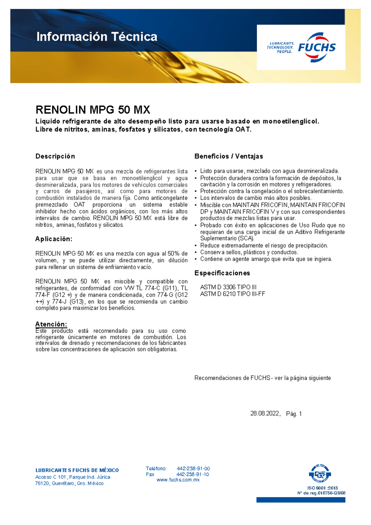 Hoja tecnica Renolin MPG 50 MX PDS spanish mx - Información Técnica ...