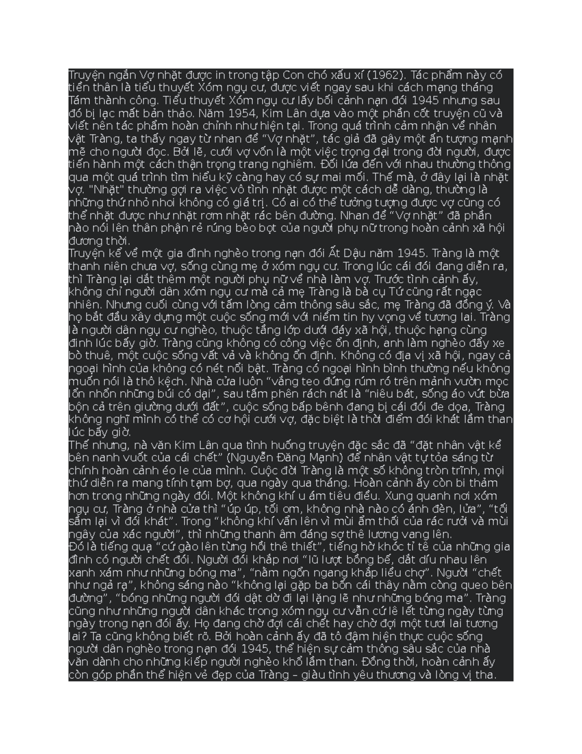 Truyện ngắn Vợ nhặt được in trong tập Con chó xấu xí - Tác phẩm này có ...