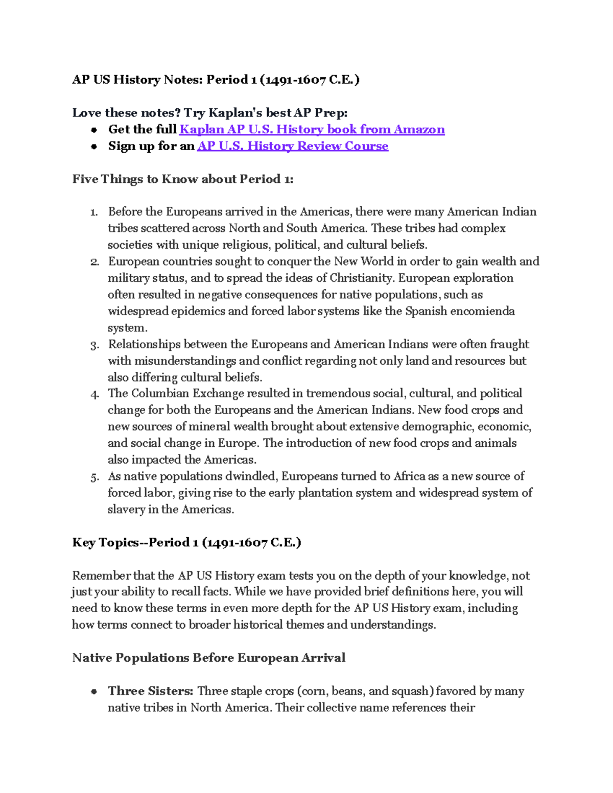 Apush Notes Period 1 (1491-1607) - AP US History Notes: Period 1 (1491 ...