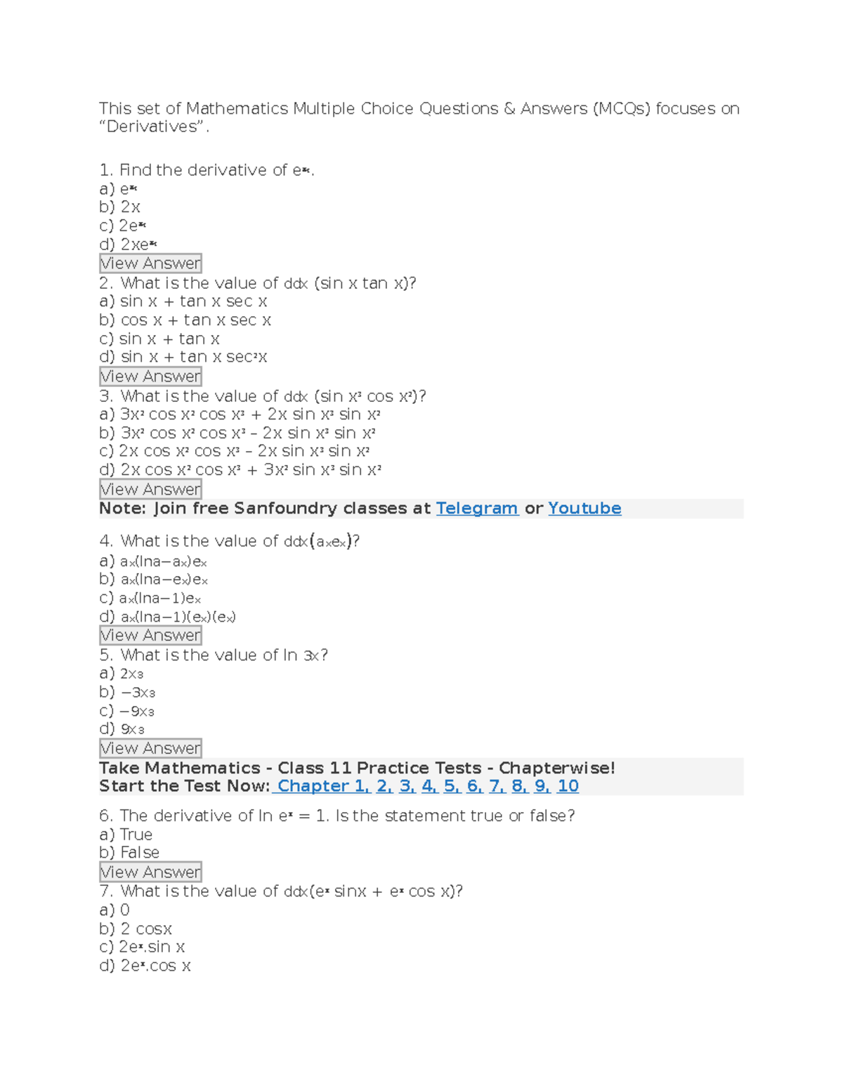 MATH Derivative 2 - Derivate nice mcqs - This set of Mathematics ...
