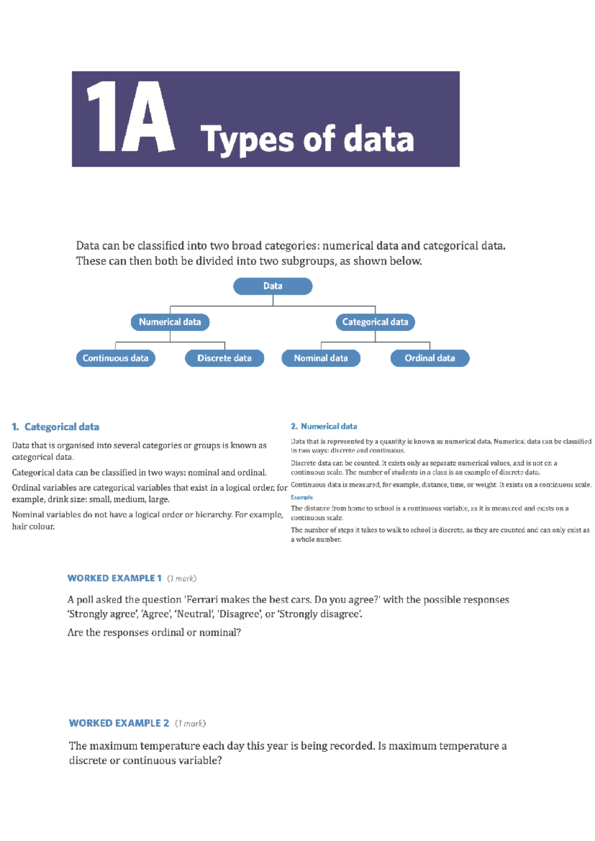 1A Notes - Types of Data - 1A Types of data Data can be classified into ...