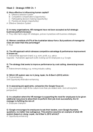 HRM Week work - good - Human resource management Week 1 – intro to HRM ...