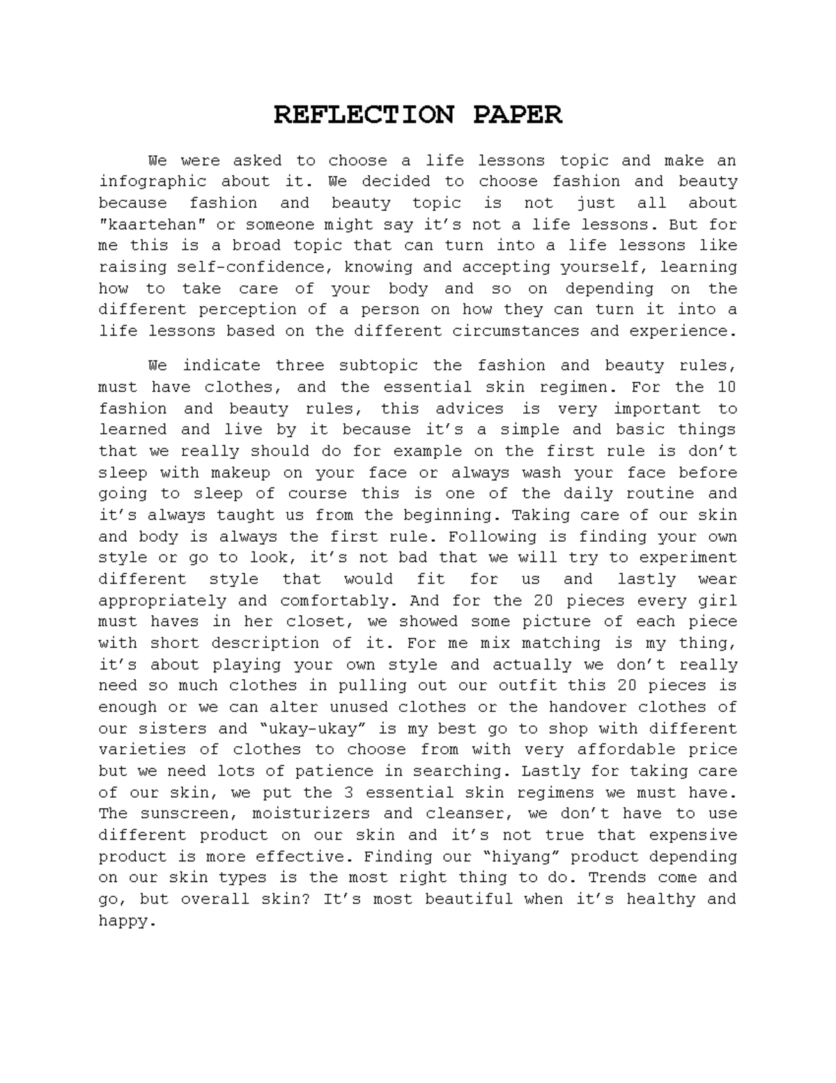 Reflection Paper - Self Awareness and Empowerment - REFLECTION PAPER We ...