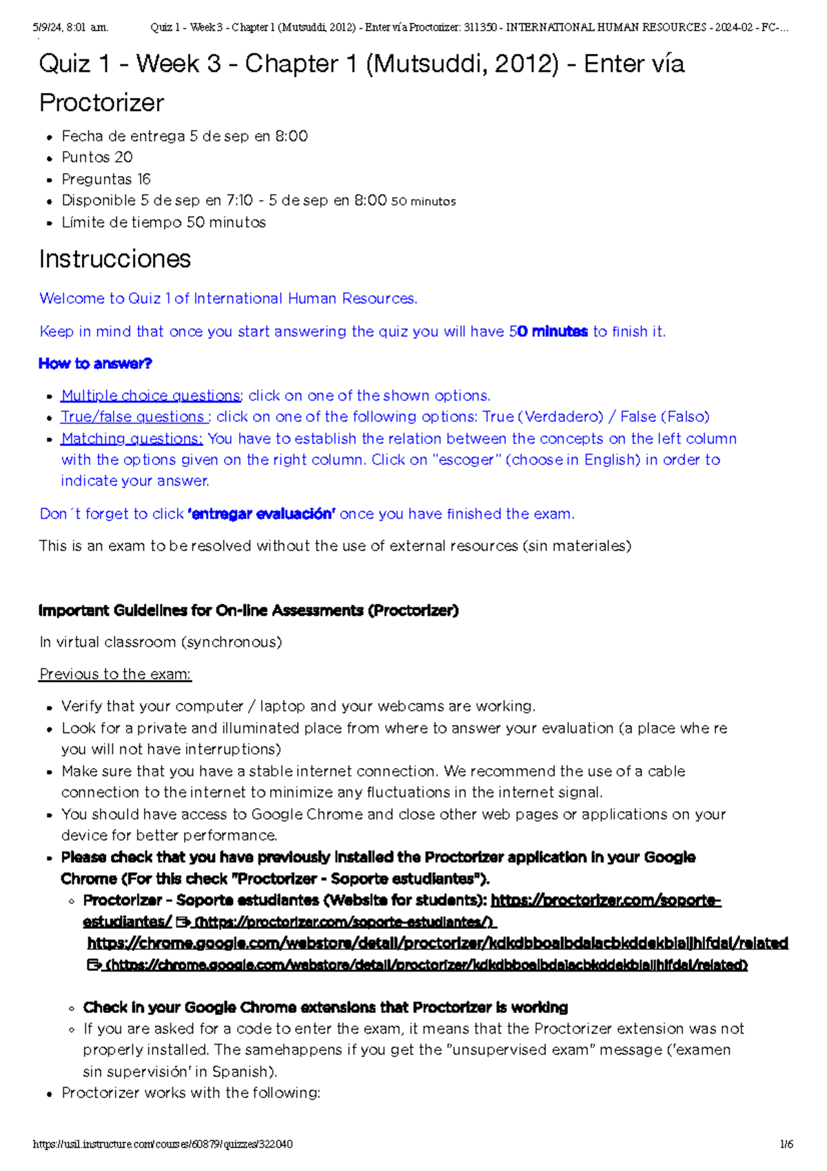 Quiz 1 - Week 3 - Chapter 1 (Mutsuddi, 2012 ) - Enter vía Proctorizer ...