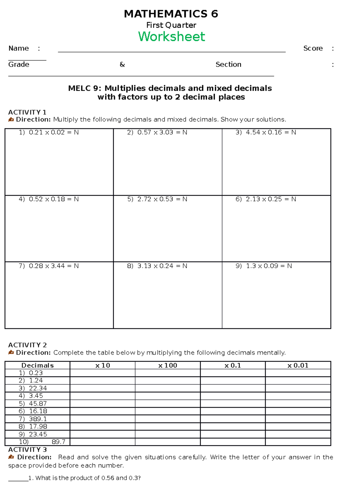 AS-MATH6-5 - Decimals - MATHEMATICS 6 First Quarter Worksheet Name ...