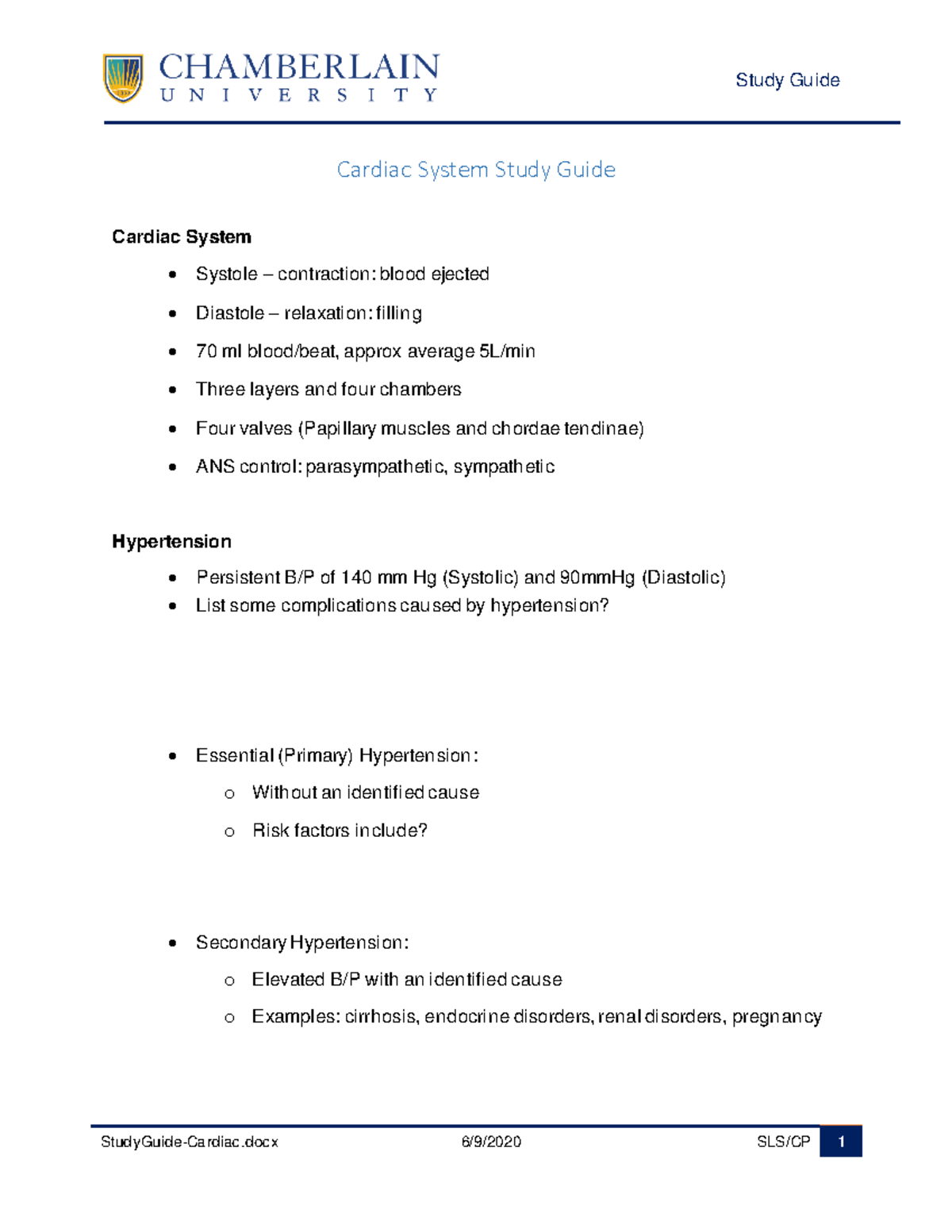 Cardiac study guide pathology and nursing care - Cardiac System Study ...