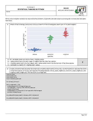 DS100-2 WS 1 - Worksheet 1.2 - Worksheet 1. INTRODUCTION TO PYTHON DS100- APPLIED DATA SCIENCE ...