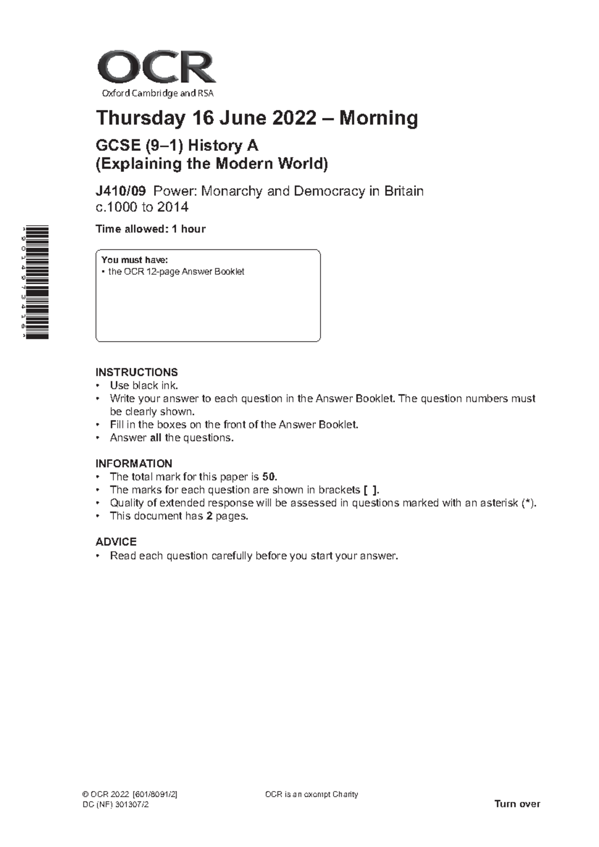 GCSE History A Paper - Past apaprds - OCR is an exempt Charity Oxford ...