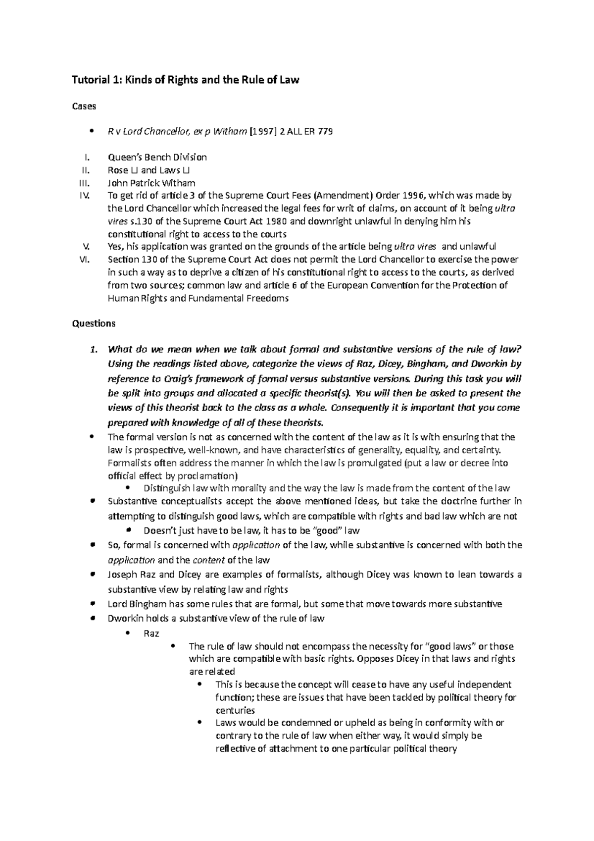 Kinds of Right and the Rule of Law - Tutorial 1: Kinds of Rights and ...