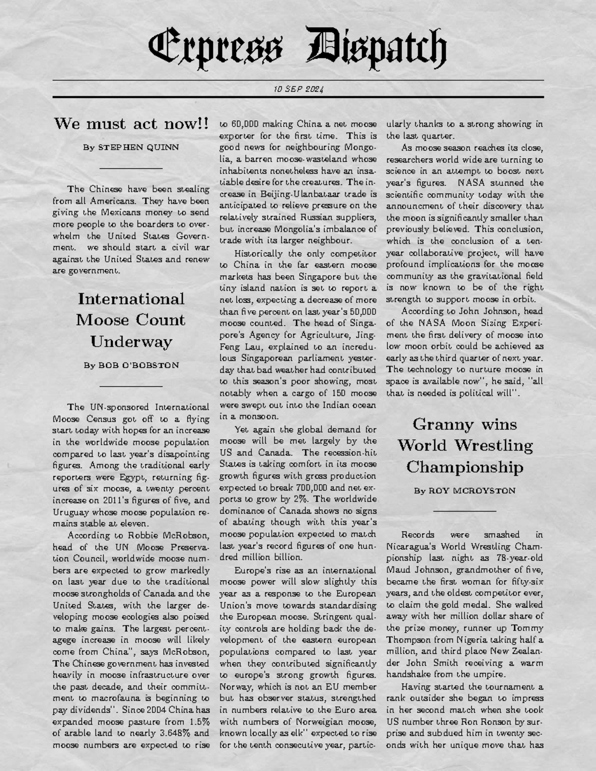 Newspaper - ddddddddddddd - Expre‘‘ Di‘patch 10 SEP 2024 We must act ...