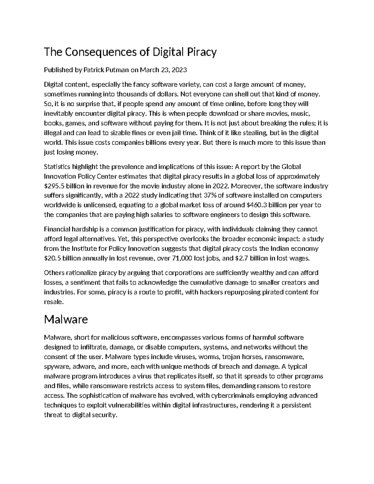 Pre-reading Text #1 for RQ2 - The Consequences of Digital Piracy ...