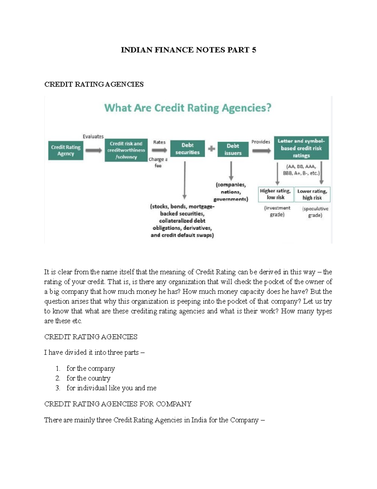 Indian Finance Notes PART 5 - INDIAN FINANCE NOTES PART 5 CREDIT RATING ...