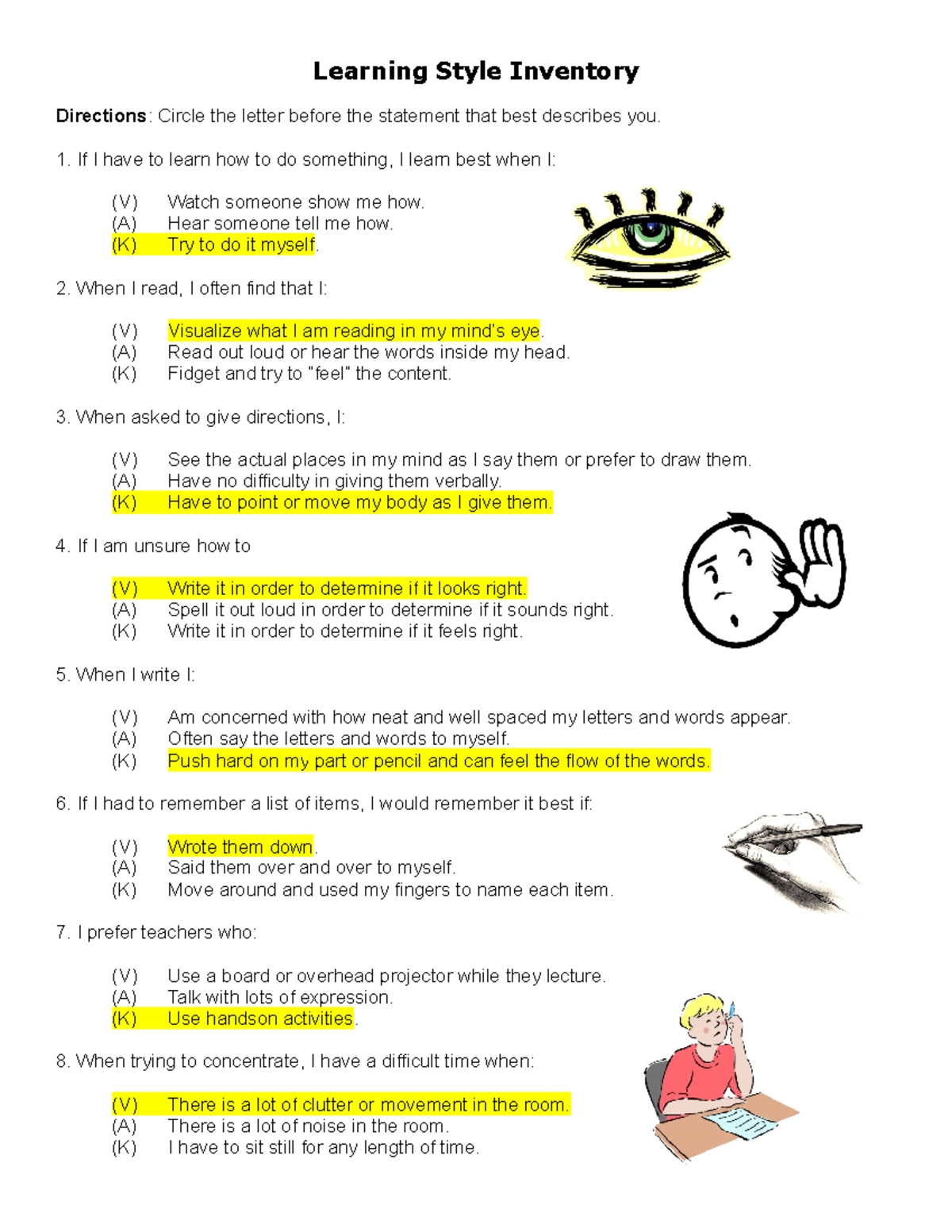 Learning Style Inventory worksheet copy - Learning Style Inventory ...