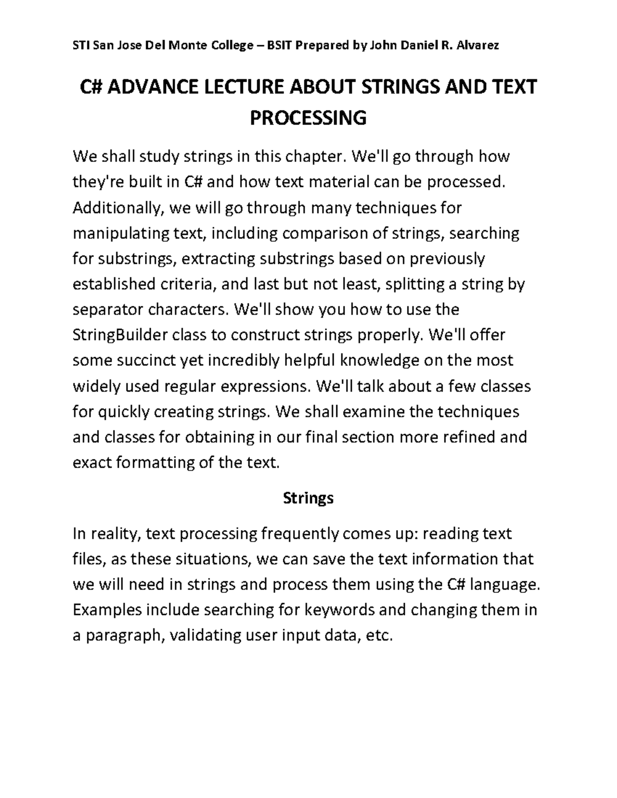 C Sharp Advance Lecture About Strings and Text Processing - C# ADVANCE LECTURE ABOUT STRINGS AND ...