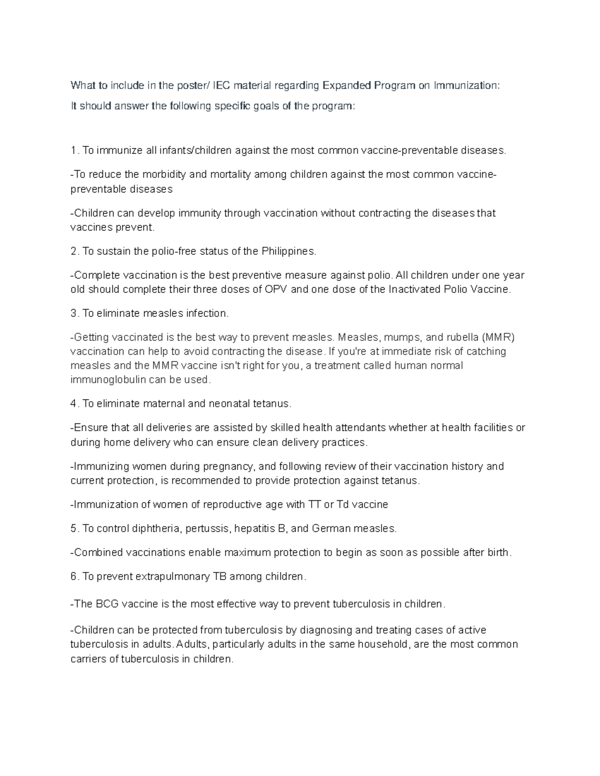 Expanded Program on Immunization -To reduce the morbidity and mortality ...