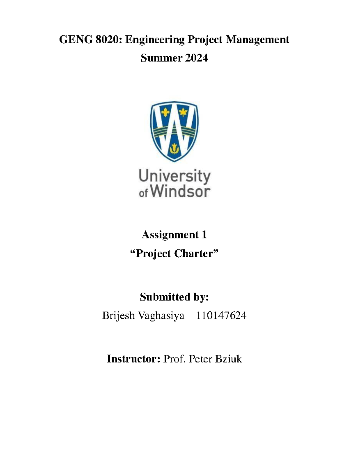 Project Charter - assignment 2 - Geng 8020 - GENG 8020: Engineering ...