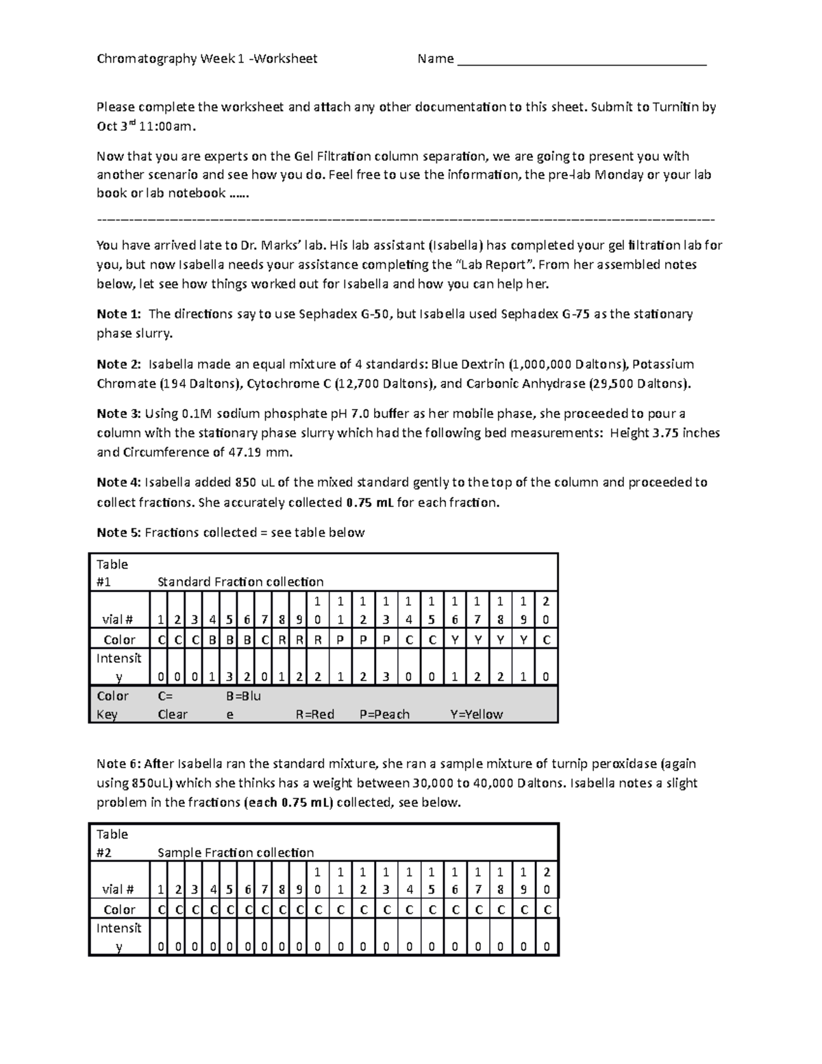 Chrom 1 worksheet 2022-2 - Chromatography Week 1 -Worksheet Name