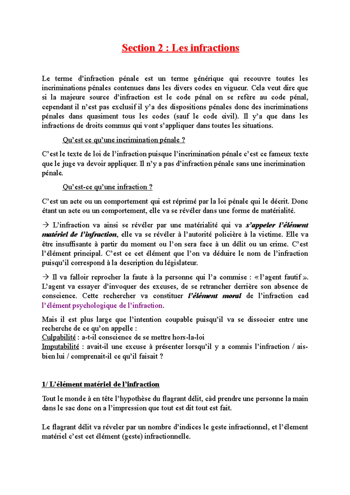 Infraction - Section 2 : Les infractions Le terme d’infraction pénale ...