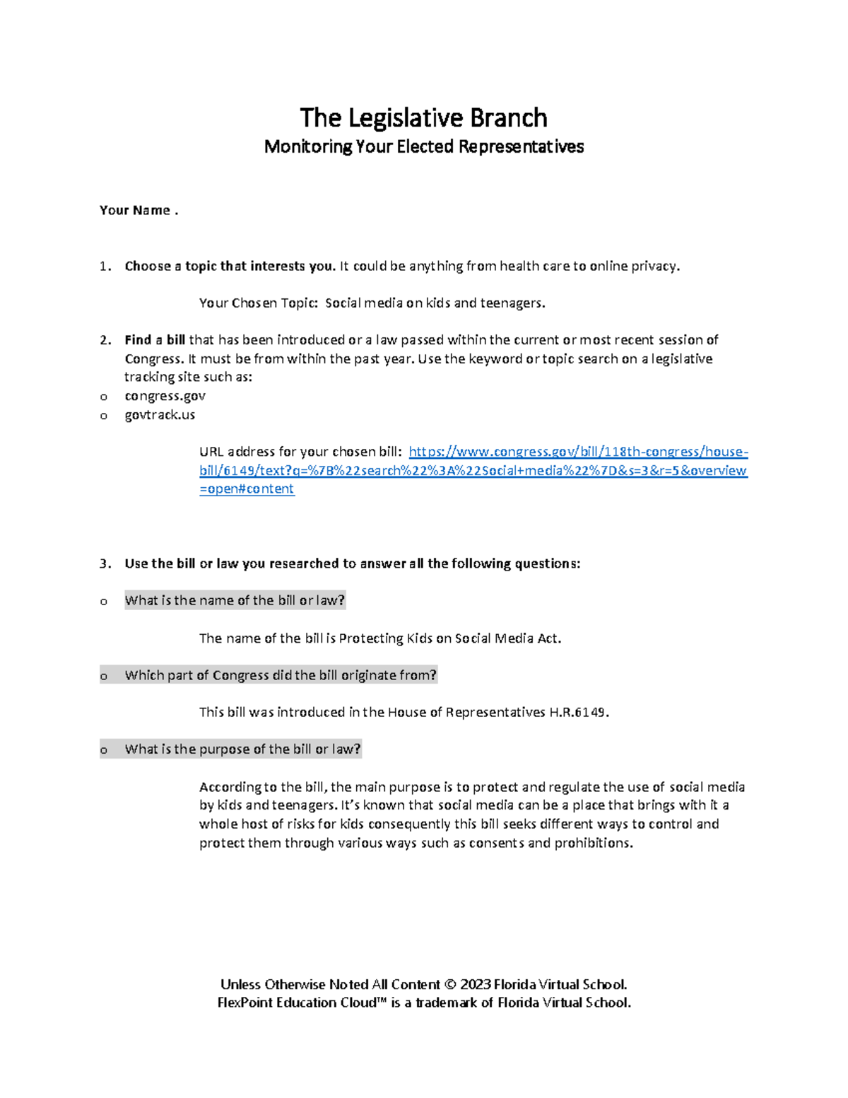 Legislative branch assignment - Unless Otherwise Noted All Content ...