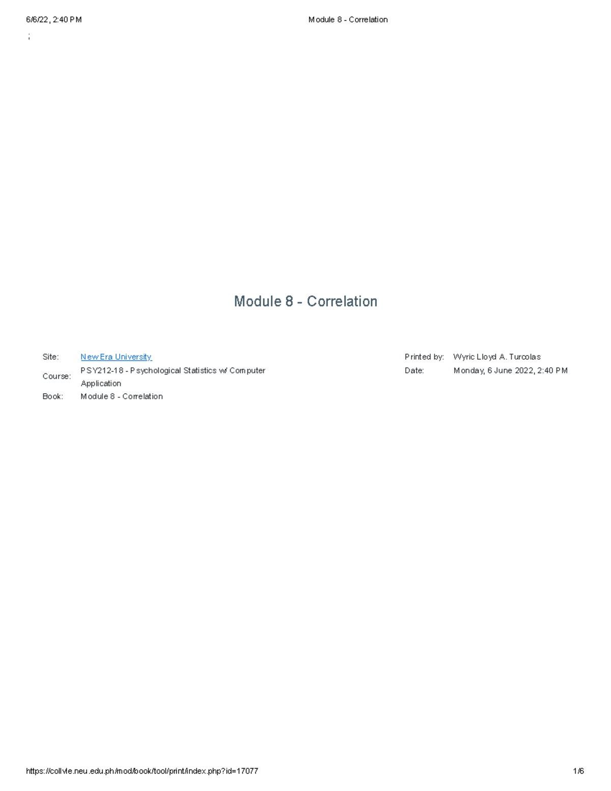 Module 8 - Correlation - ; Module 8 - Correlation Site: New Era ...