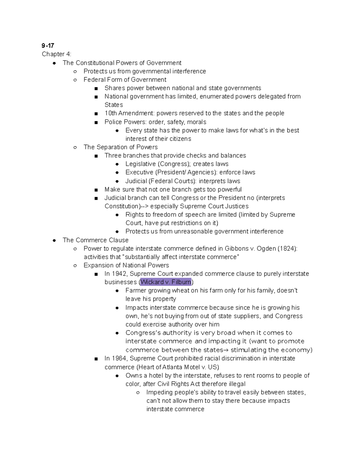 BLAW 3175 Notes (Test 2 Ch 4, 5) - 9- Chapter 4: The Constitutional ...