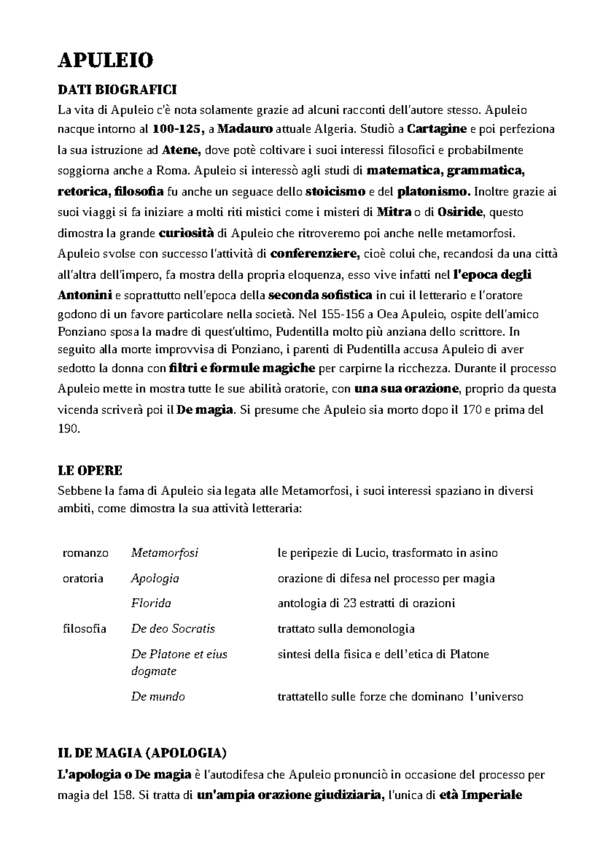 Apuleio - riassunti libro di testo + appunti presi a lezione - APULEIO ...