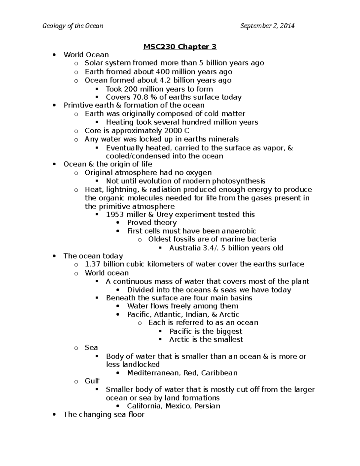 Chapter 3 geology of the ocean - Geology of the Ocean September 2, 2014 ...