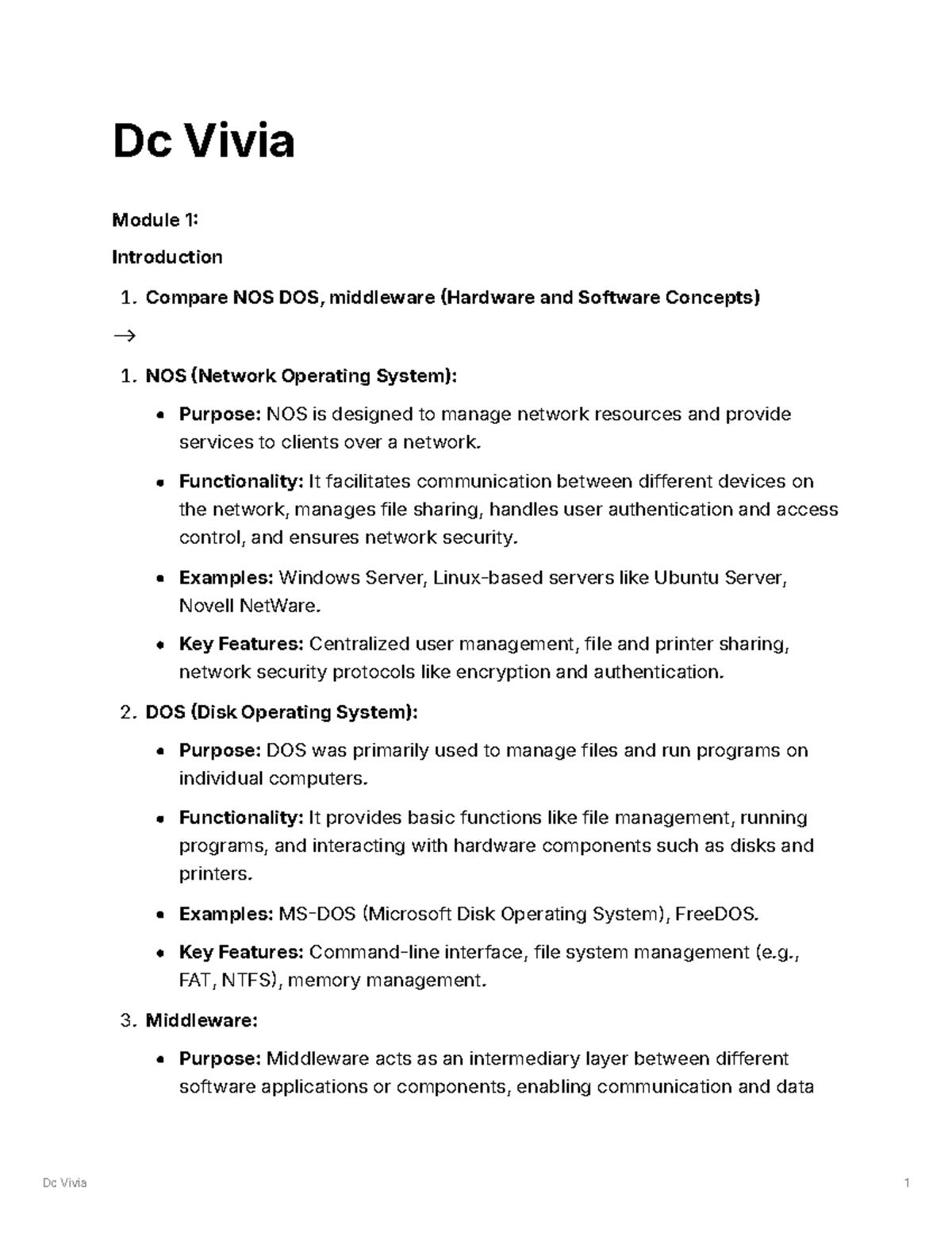 Module 1 dc vivia - Dc Vivia Module 1 Introduction Compare NOS DOS ...