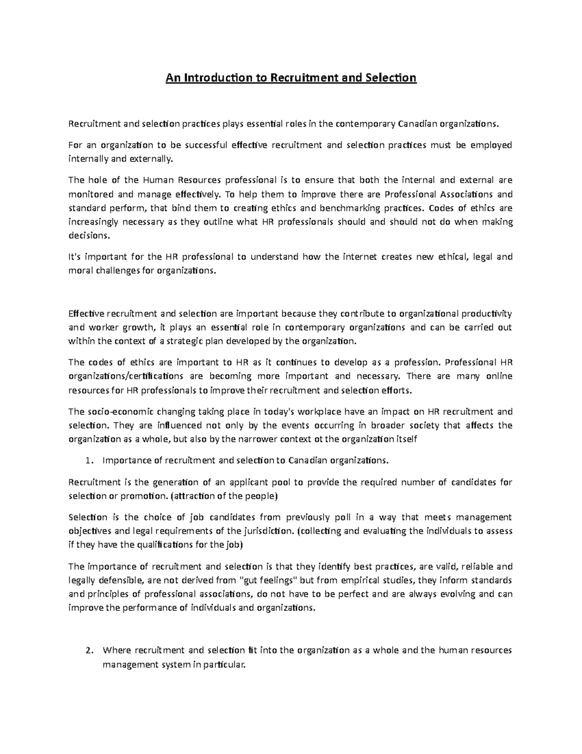 Module 1 - An Introdution to Recruitment & Selection - An Introduction ...