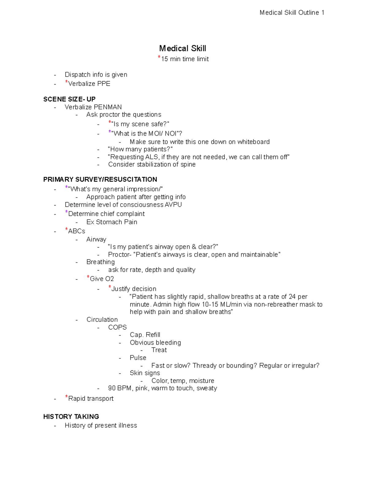 Medical Skill Outline - Admin high flow 10-15 ML/min via non-rebreather ...