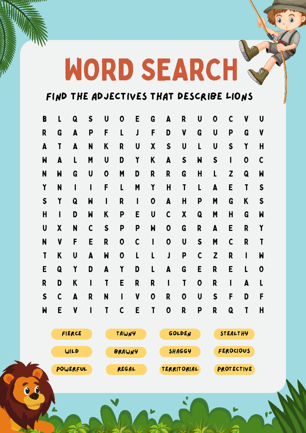 Yellow illustrative English Vocabulary Word Search Activity Worksheet ...