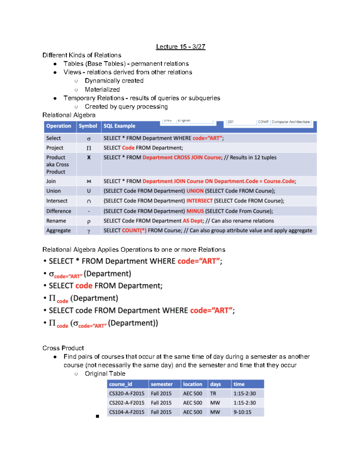 Lecture 15 - 3 27 - Notes - Lecture 15 - 3/ Different Kinds of ...