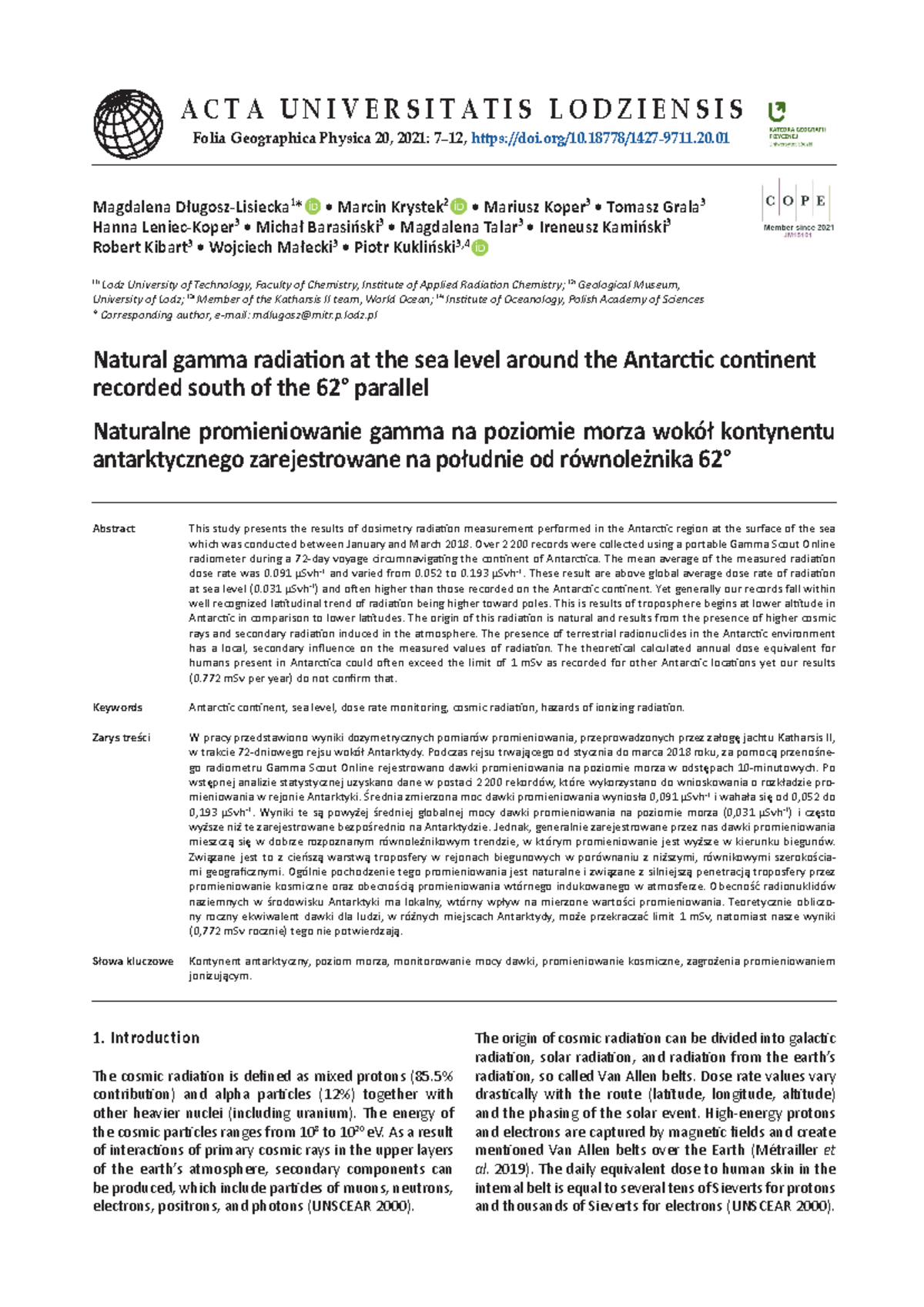 Natural gamma radiation at the sea - A C T A U N I V E R S I T A T I S ...
