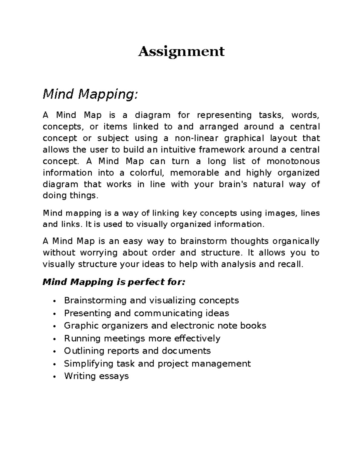 Mind mapping assingment - Assignment Mind Mapping: A Mind Map is a ...