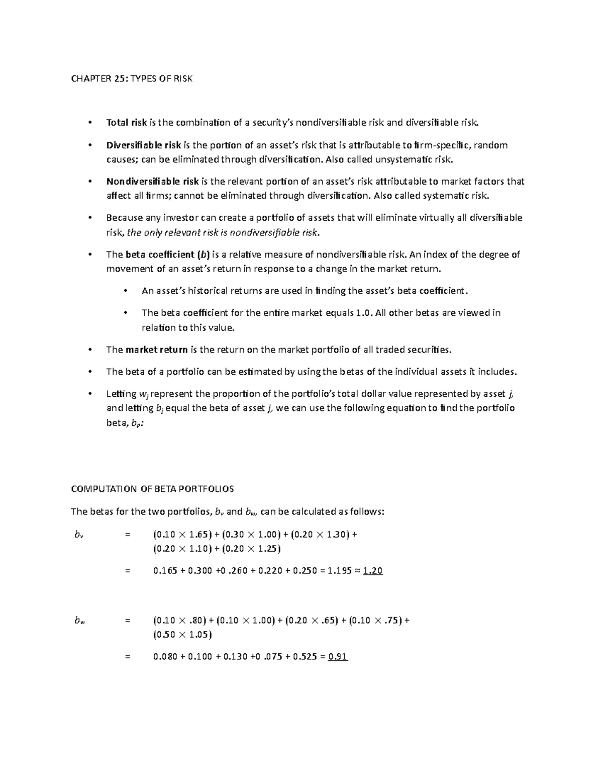 C25 Types OF RISK - CHAPTER 25: TYPES OF RISK Total risk is the ...