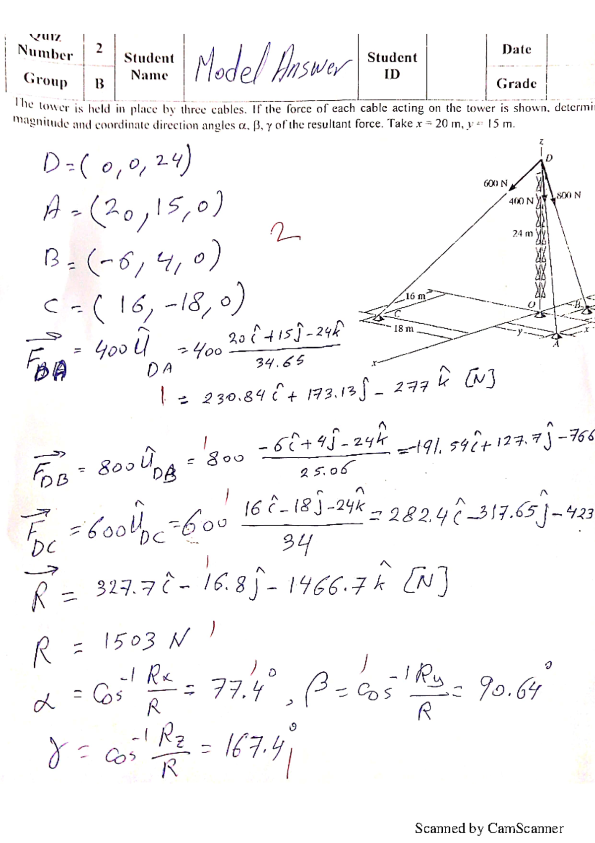 Mechanics - quiz 2 - spring 2019 - Engineering Mechanics I - Scanned by CamScanner Scanned by ...