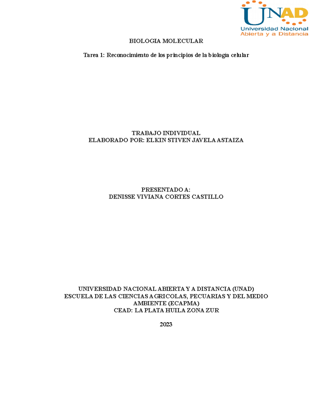 Biologia Molecular Este Informe Es Del Periodo 16 02 2023 Taller De