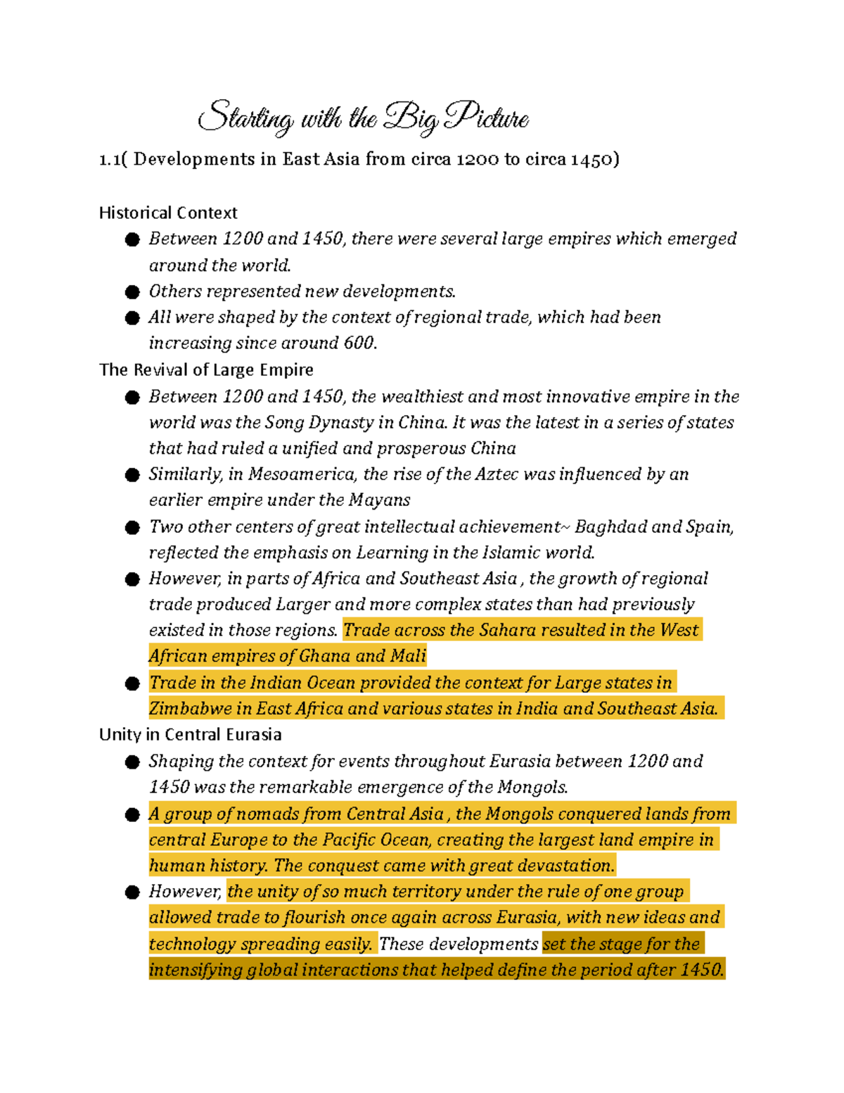 Amsco UNIT 1.1 Notes(Developments in East Asia from circa 1200 to circa ...