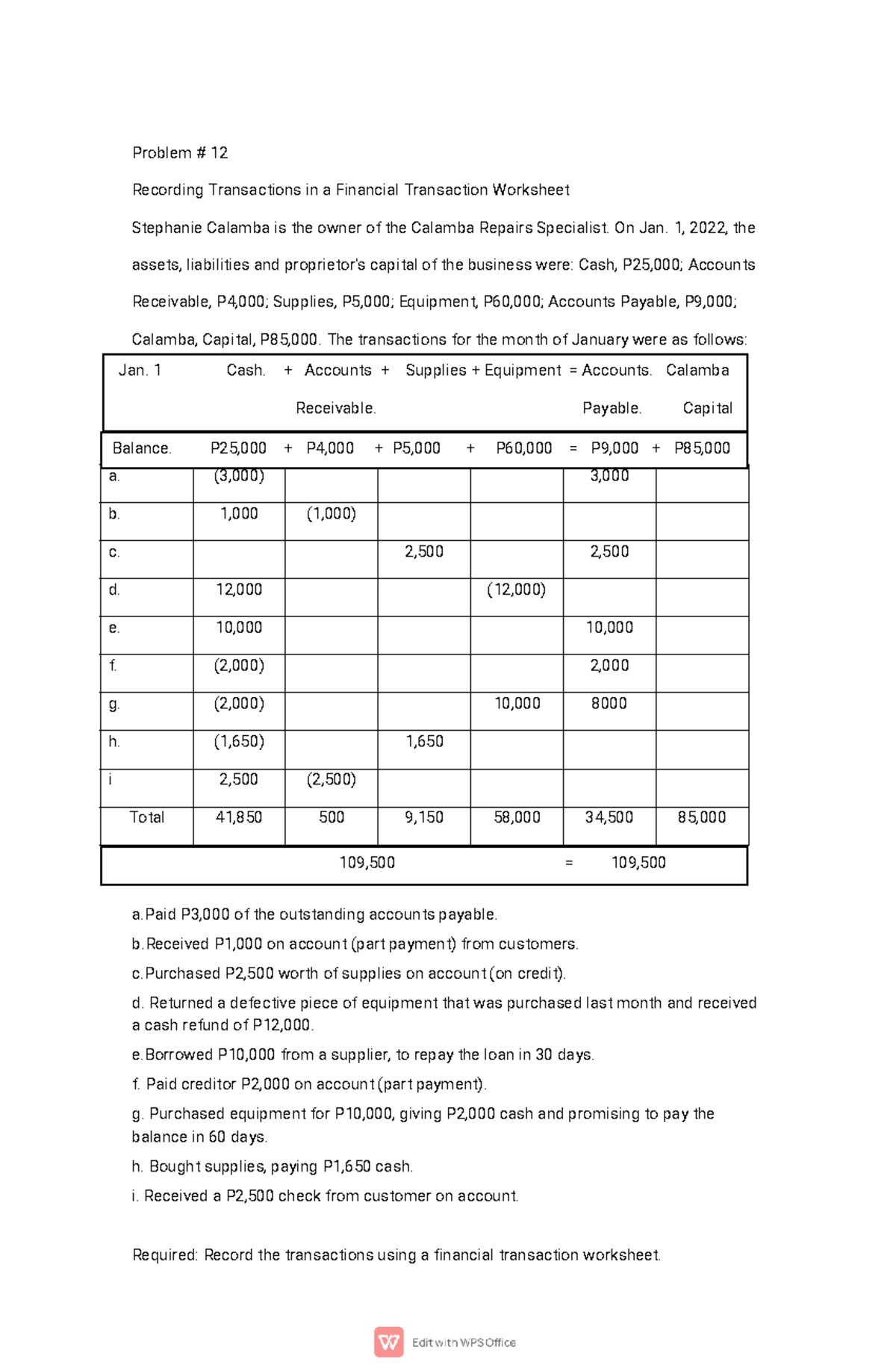 2-46-WPS Office notes in. Financial accounting - Problem # 12 Recording ...